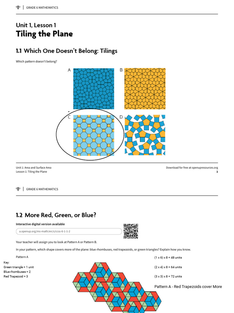 Unit 1 Lesson 1 Tiling The Plane | PDF | Art | Science & Mathematics