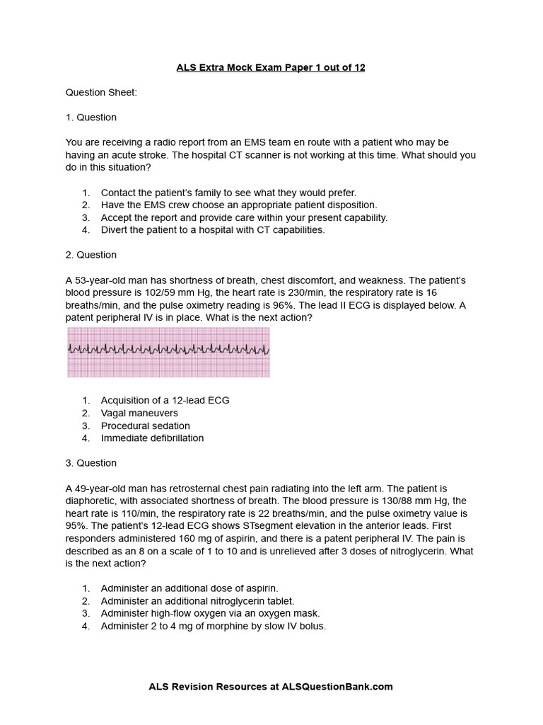 ALS Mock Exam Paper 1 Questions | PDF | Heart | Myocardial Infarction