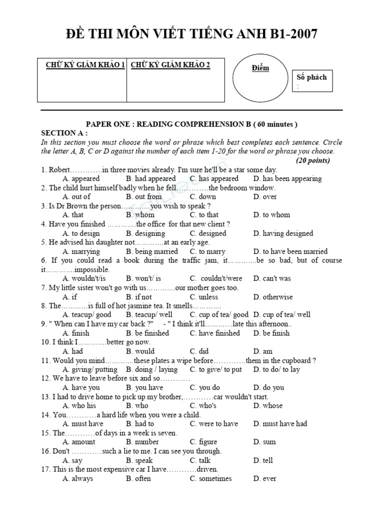 English B1 Exam Paper 2007 | PDF