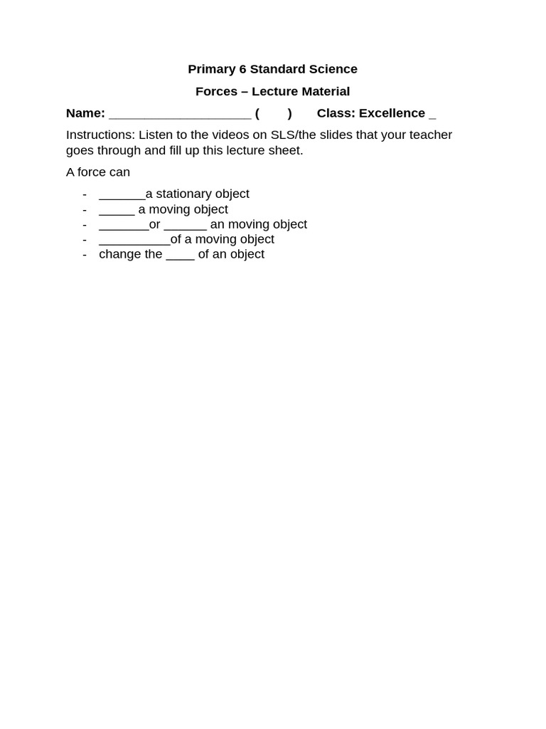Primary 6 Science: Forces Lecture Notes | PDF