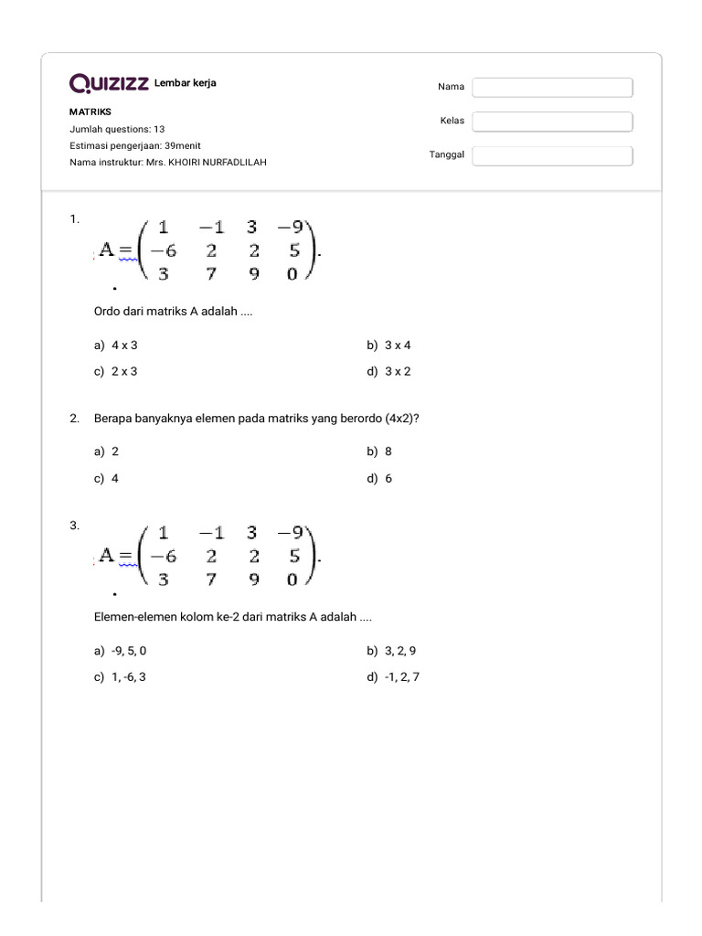 Elemen Matriks Ordo 4x2 | PDF