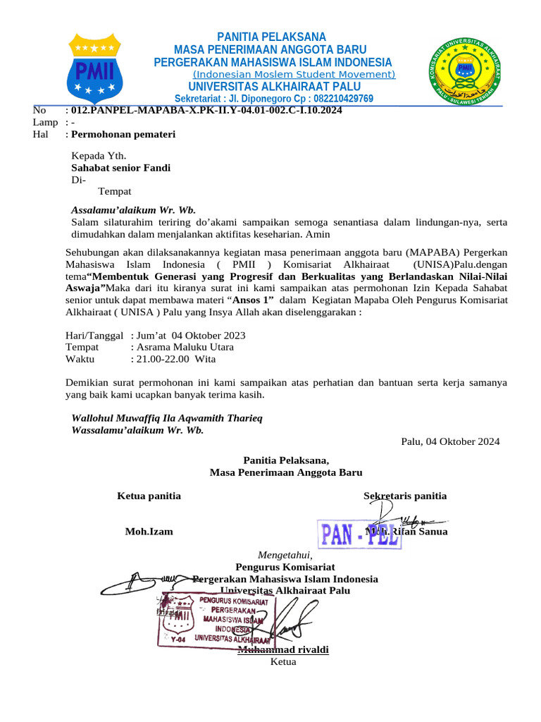 Surat Pemateri Pmii | PDF | Karier & Perkembangan | Perjalanan