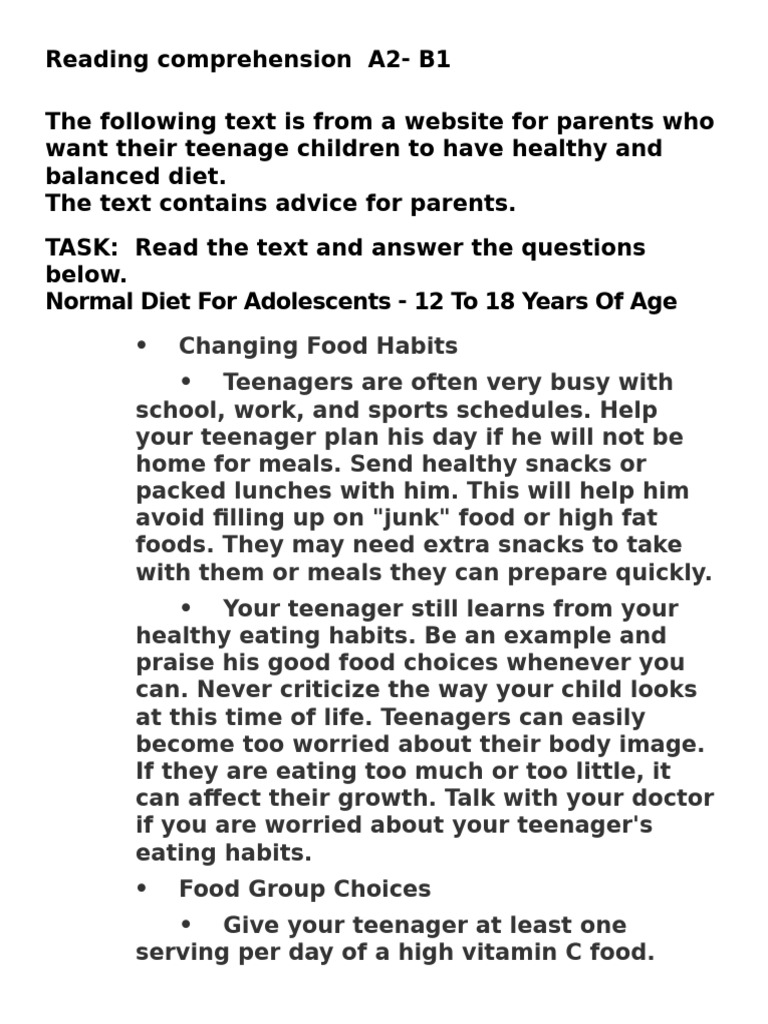 Healthy Eating Habits A2 B1 Copie | PDF | Foods | Healthy Diet