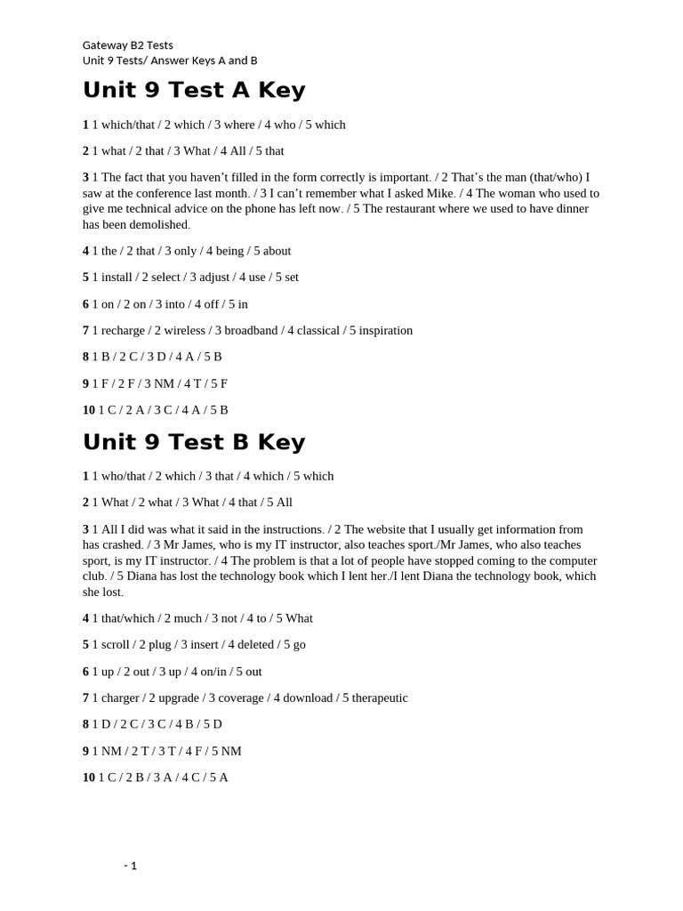 Gateway B2 Test 9 Key | PDF | Computers