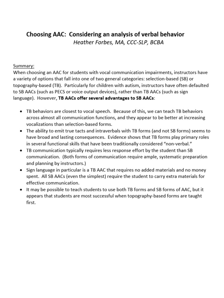 5.5 - AAC and Verbal Behavior Handout | PDF | Communication | Learning