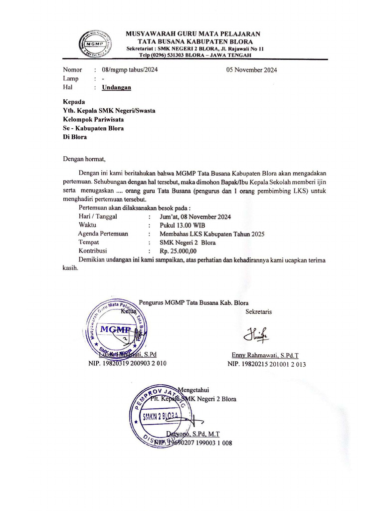 Contoh Undangan MGMP | PDF