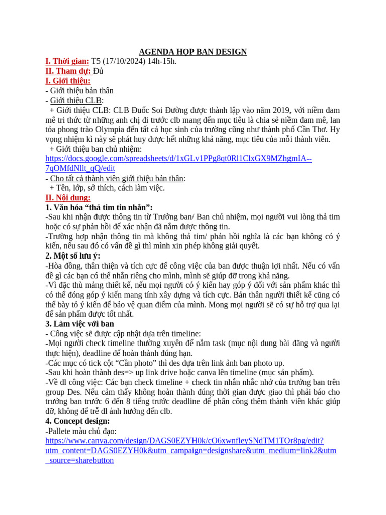 AGENDA HỌP BAN DESIGN | PDF