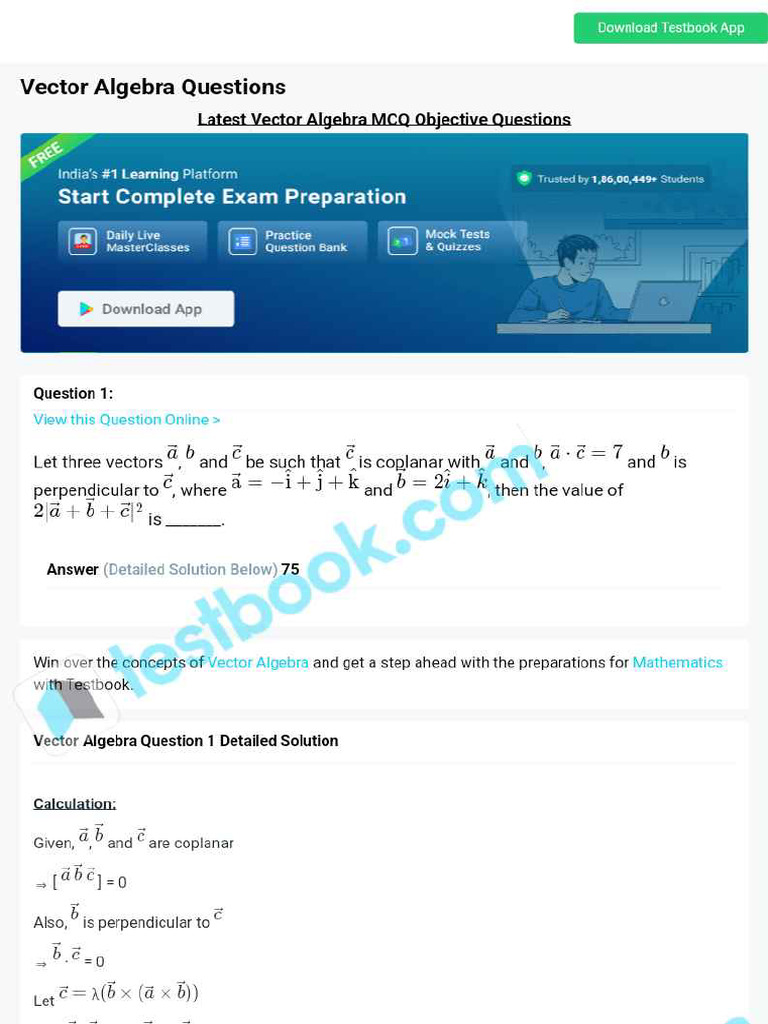 MCQ On Vector Algebra 5eea6a1439140f30f369f176 | PDF