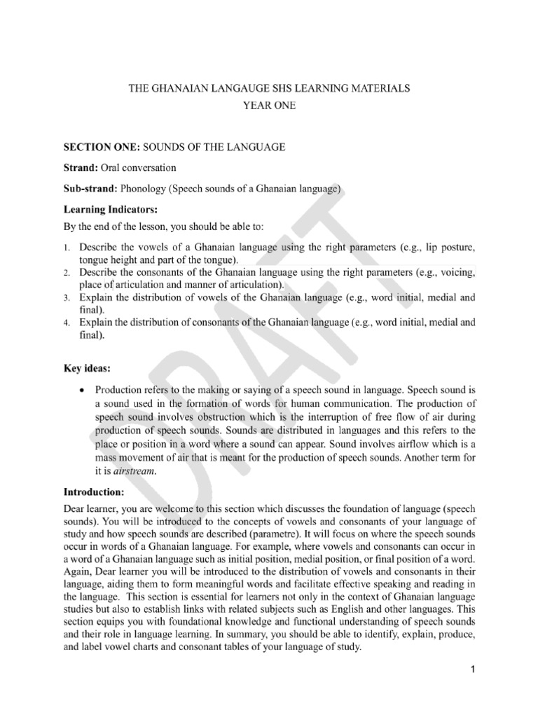 Ghanaian Language Section 1&2 | PDF