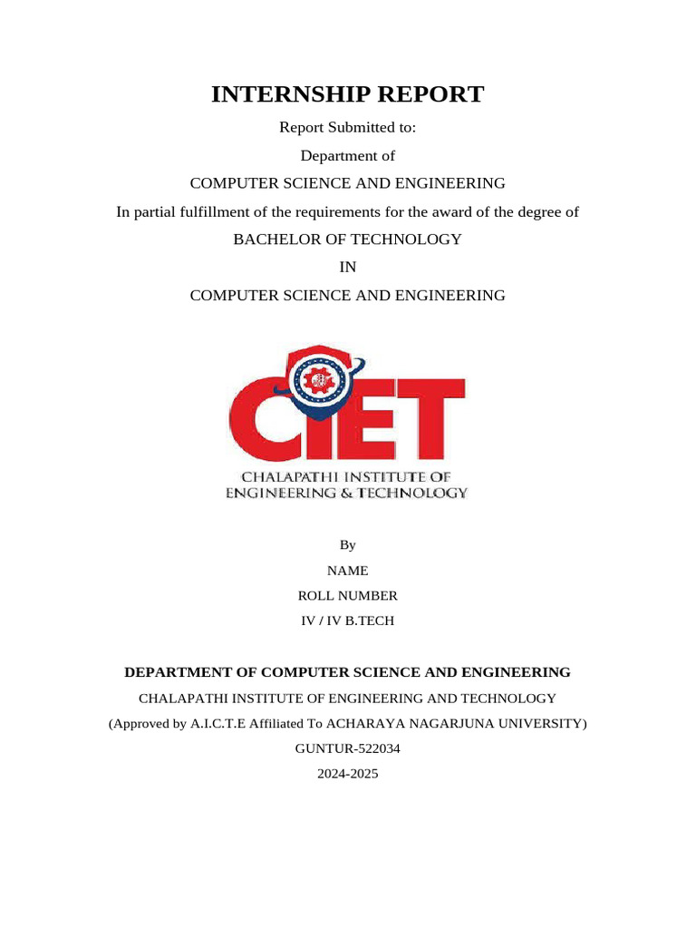 Internship Report for B.Tech CSE | PDF
