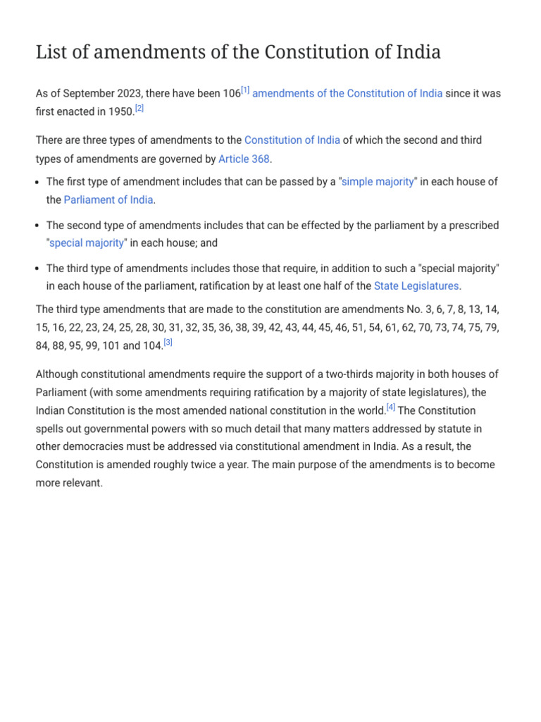 List of Amendments of The Constitution of India - Wikipedia | PDF ...
