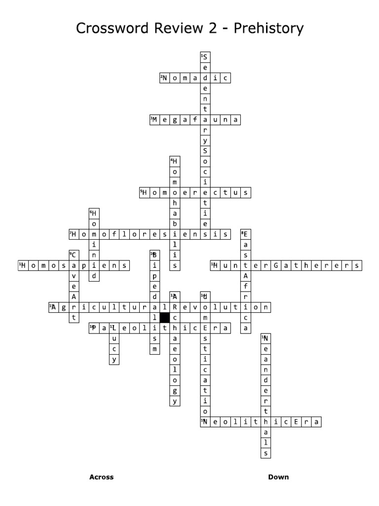 Crossword Review 2 - Prehistory ANSWER KEY | PDF