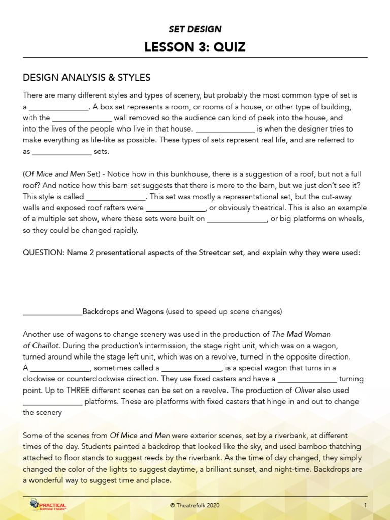 Introduction To Technical Theatre Program6 Lesson 3 Quiz | PDF