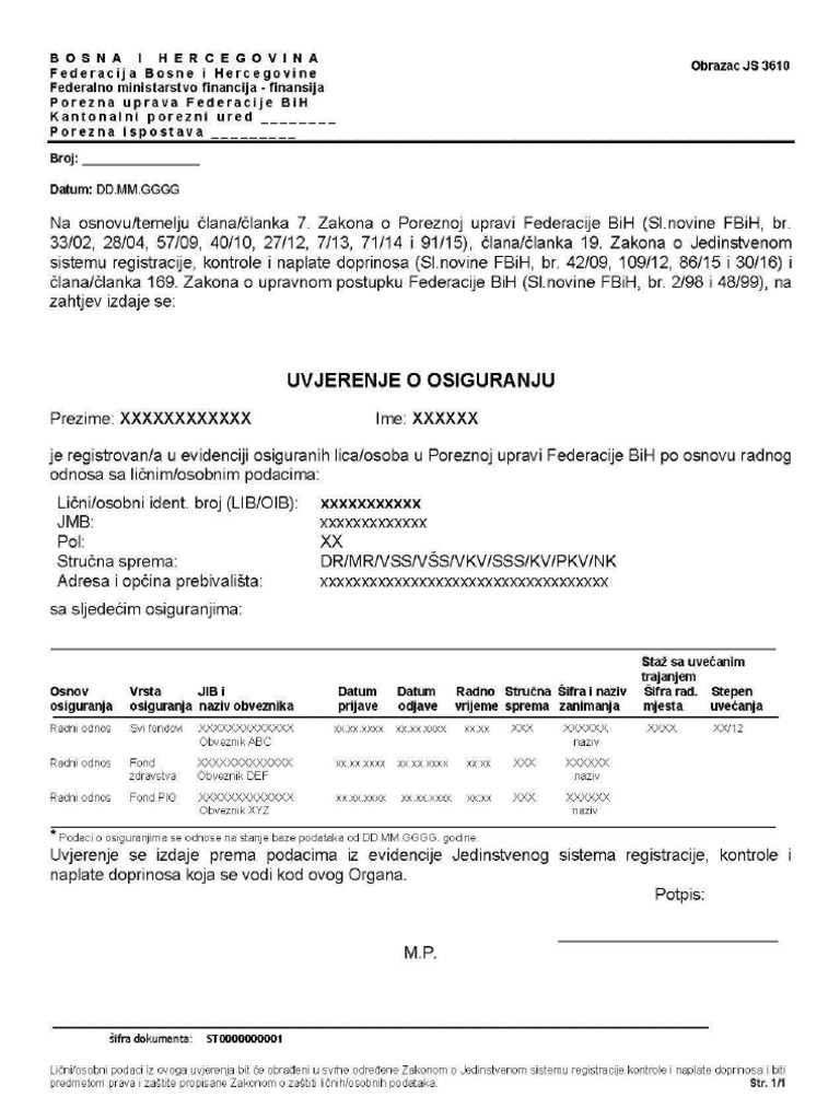 Beeeb Uvjerenje o Osiguranju Js 3610 | PDF