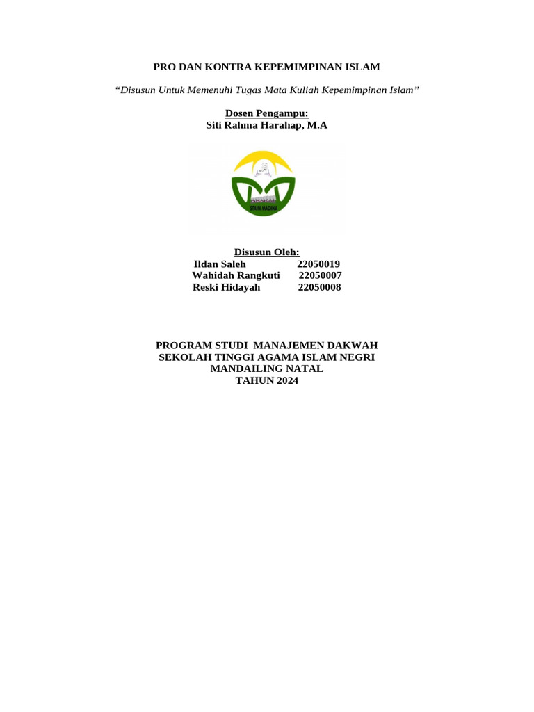 Pro Dan Kontra Kepemimpinan Islam | PDF | Karier & Perkembangan | Pengembangan Diri