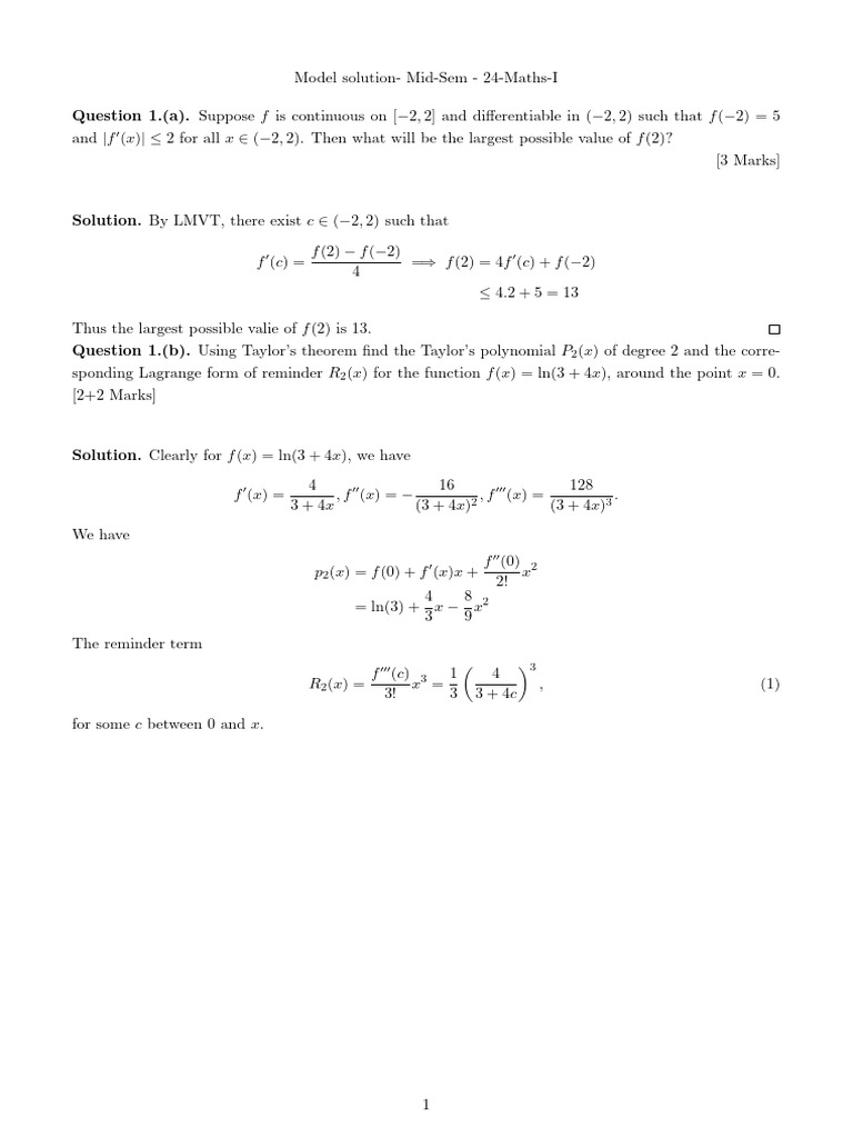 Model solution-24-Mid-Sem | PDF | Mathematical Analysis | Abstract Algebra