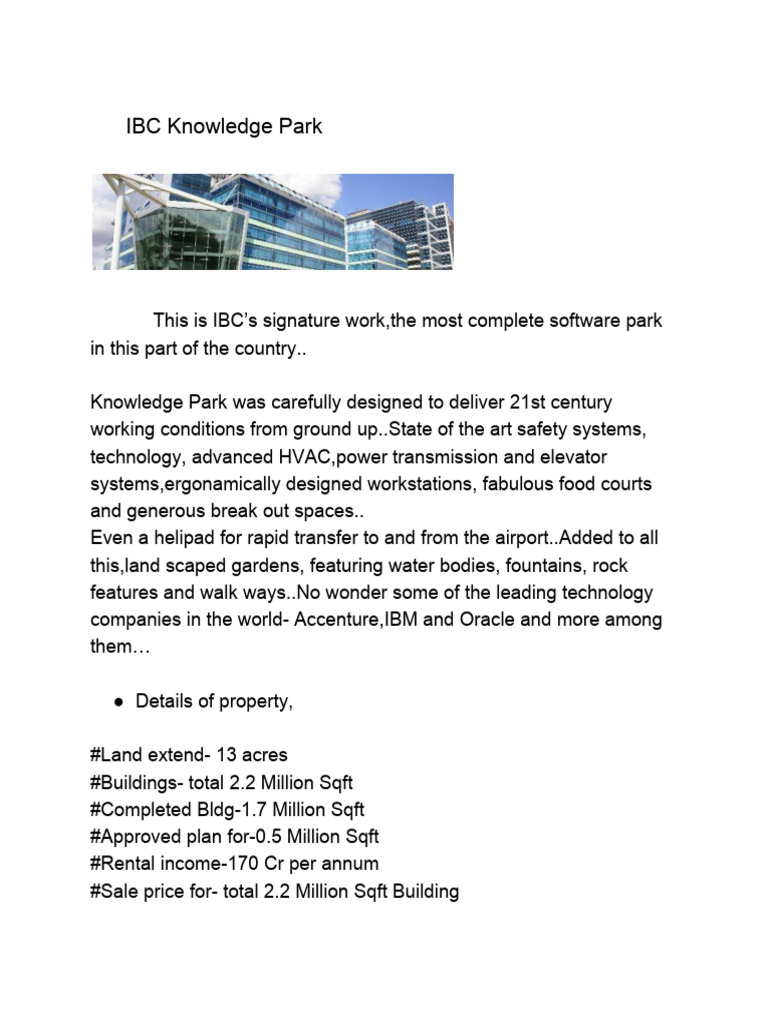 IBC Knowledge Park Bangalore | PDF