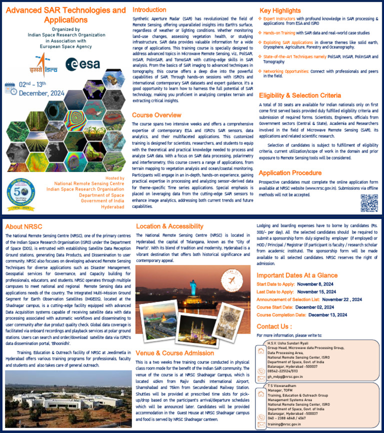 ISRO-ESA-Training-Course-Brochure-2-15 Dec2024 - v1 | PDF | Remote ...