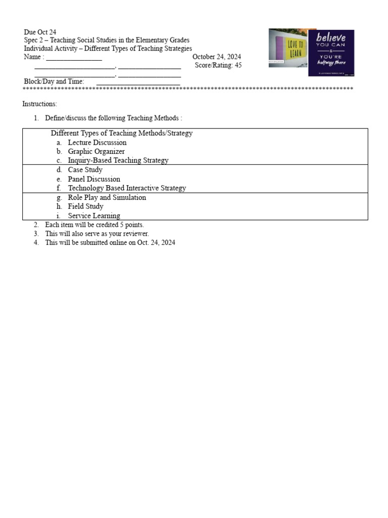 MC IVAN LABAYO GEROLA - Due Oct 24 - Spec 2 - Midterm Learning Task - Teaching Methods | PDF ...