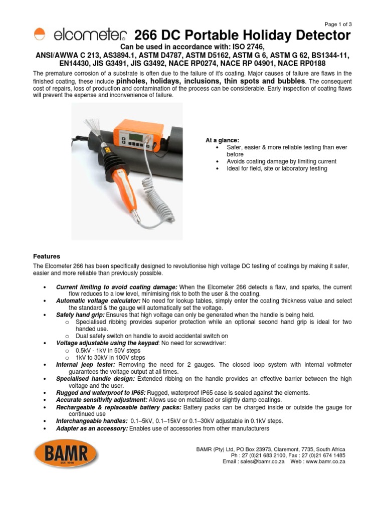 Elcometer 266 DC Portable Holiday Detector | High Voltage | Battery ...