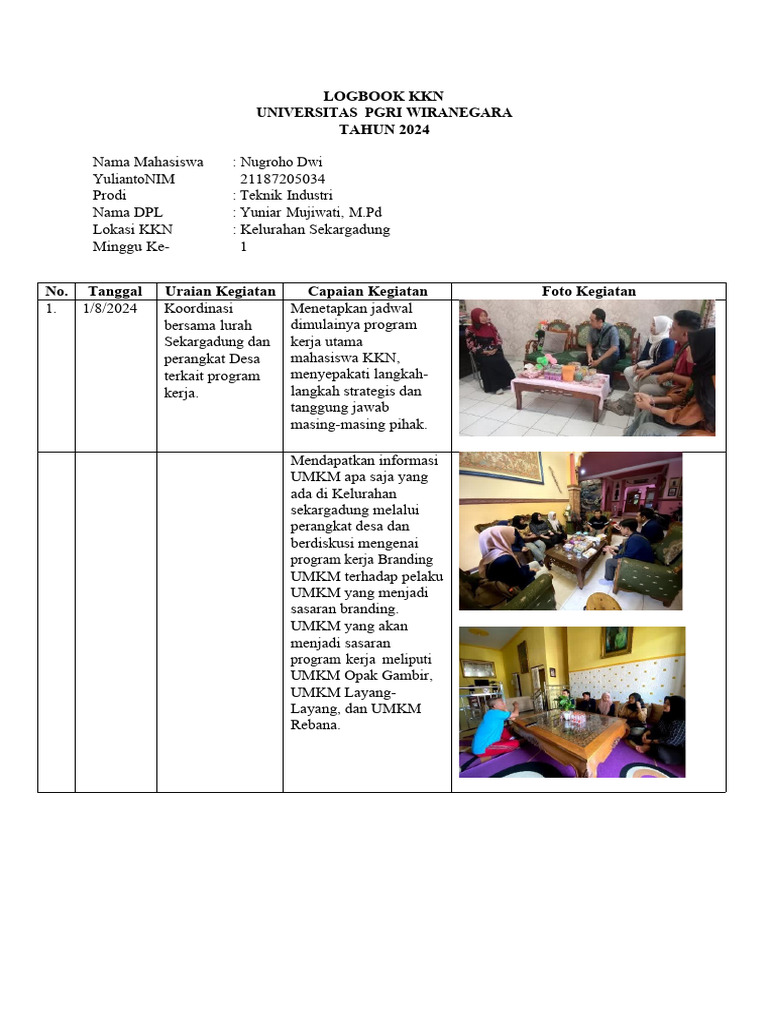 Logbook KKN Teknik Industri 2024 | PDF