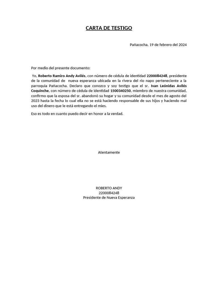 Testimonio sobre Abandono Familiar | PDF | Ciencias sociales | Religión ...