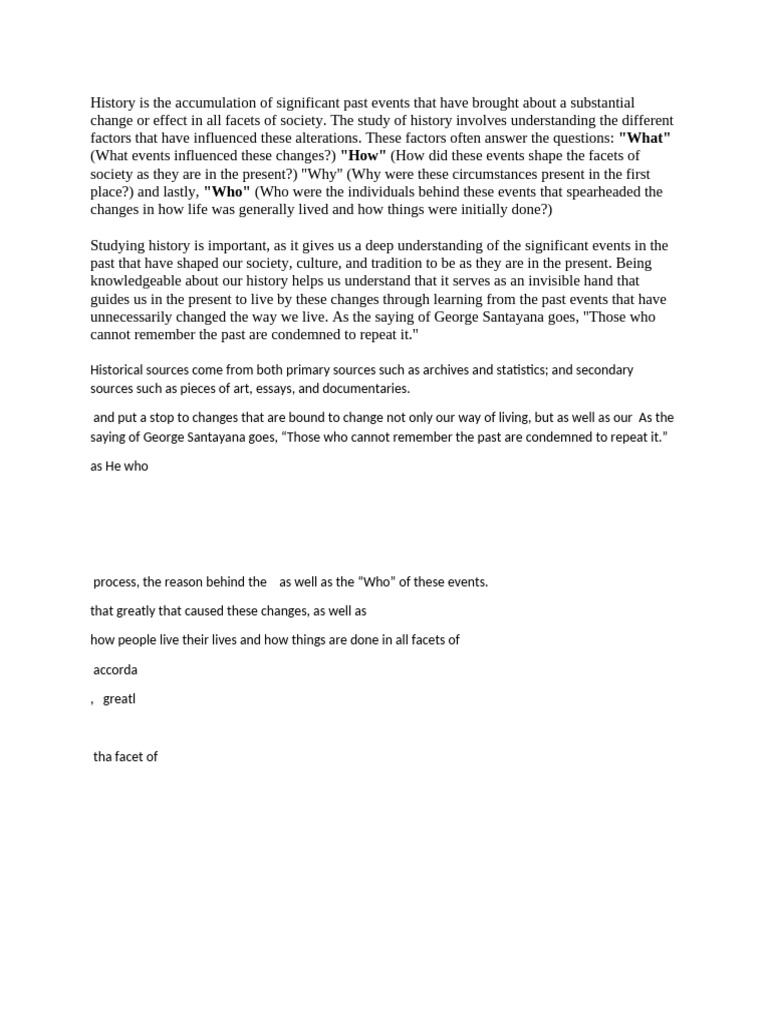 History Is The Accumulation of Significant Past Events That Have ...