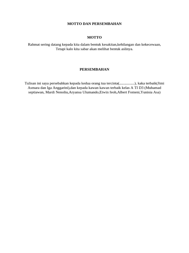 Motto Dan Persembahan | PDF