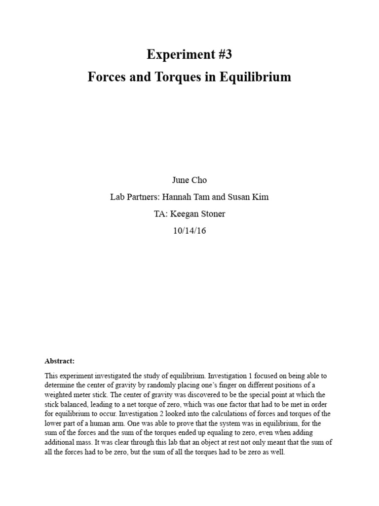 physics-lab-3-forces-and-torques-in-equilibrium-june-cho | PDF | Force ...