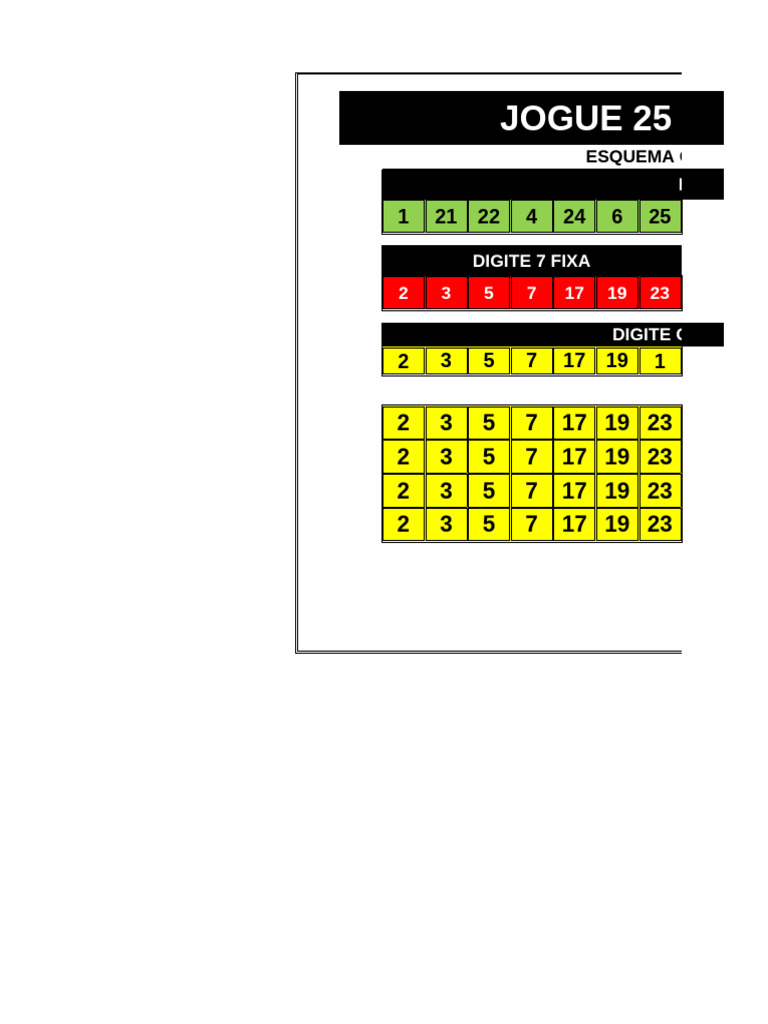 Lotofacil 25 Dezenas em 4 Jogos 18 Variavel 7 Fixas | PDF