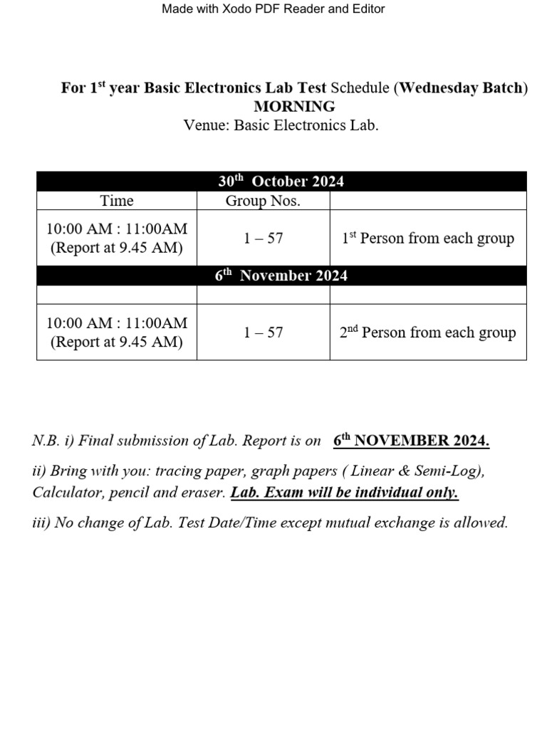 Basic Electronics Lab Test - 1st Year - Wednesday Batch | PDF