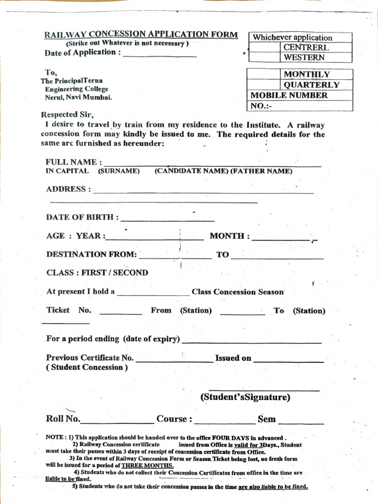 Railway Concession Form | PDF
