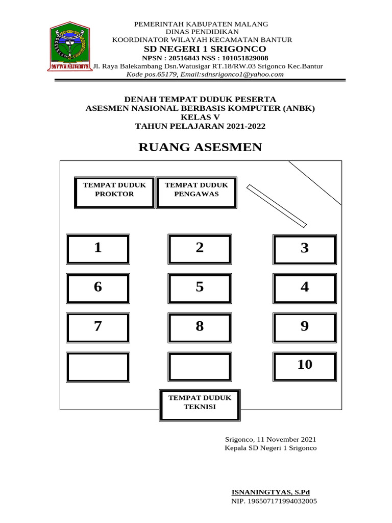 Denah Tempat Duduk Ruang ASESMEN | PDF