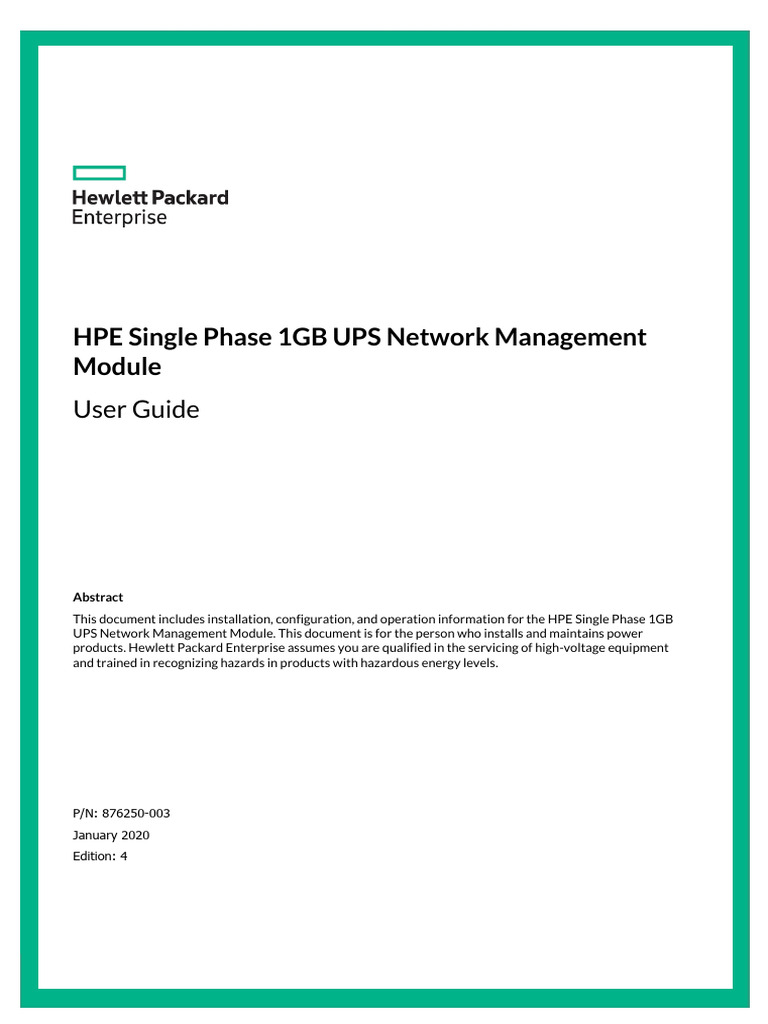 HPE Single Phase 1GB UPS Network Management Module User Guide ...