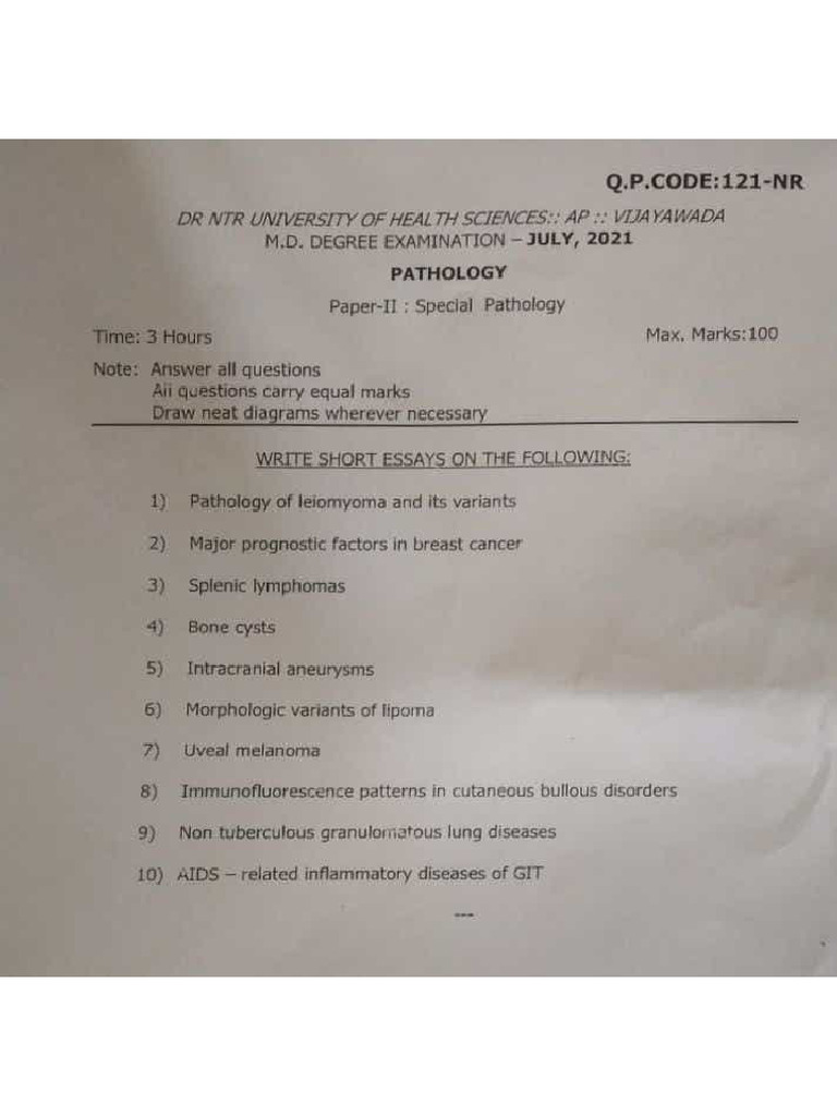 Ntruhs MD Pathology Question Papers | PDF