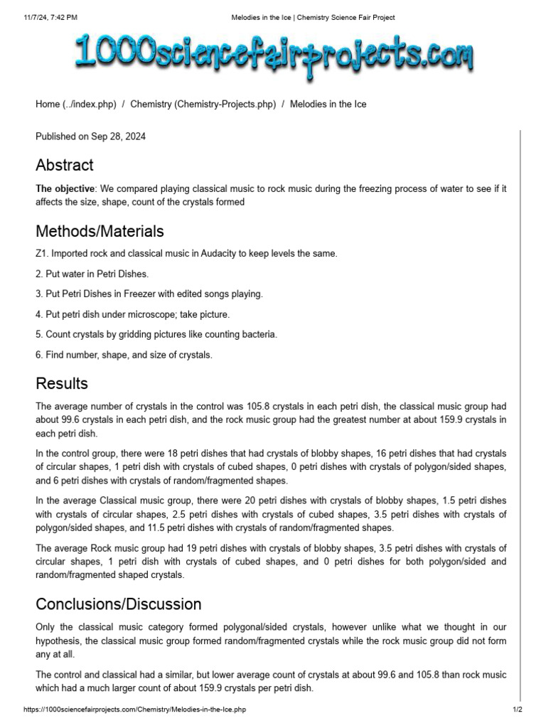 Melodies in The Ice - Chemistry Science Fair Project | PDF | Crystal | Ice