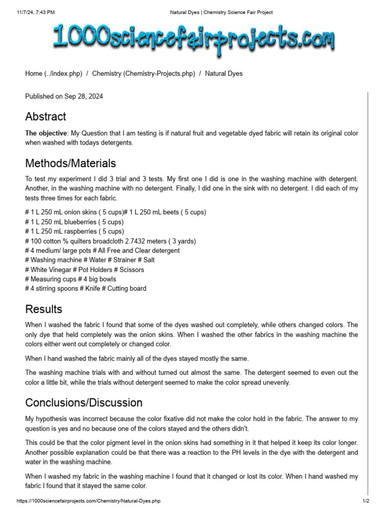 Natural Dyes - Chemistry Science Fair Project | PDF | Dyeing