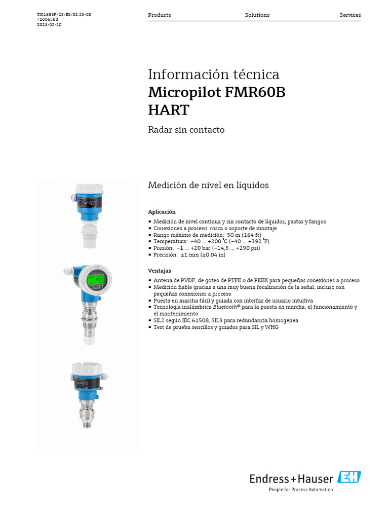 Micropilot FMR60B Sensor de Radar de 80 GHZ | PDF | Medición | Frecuencia