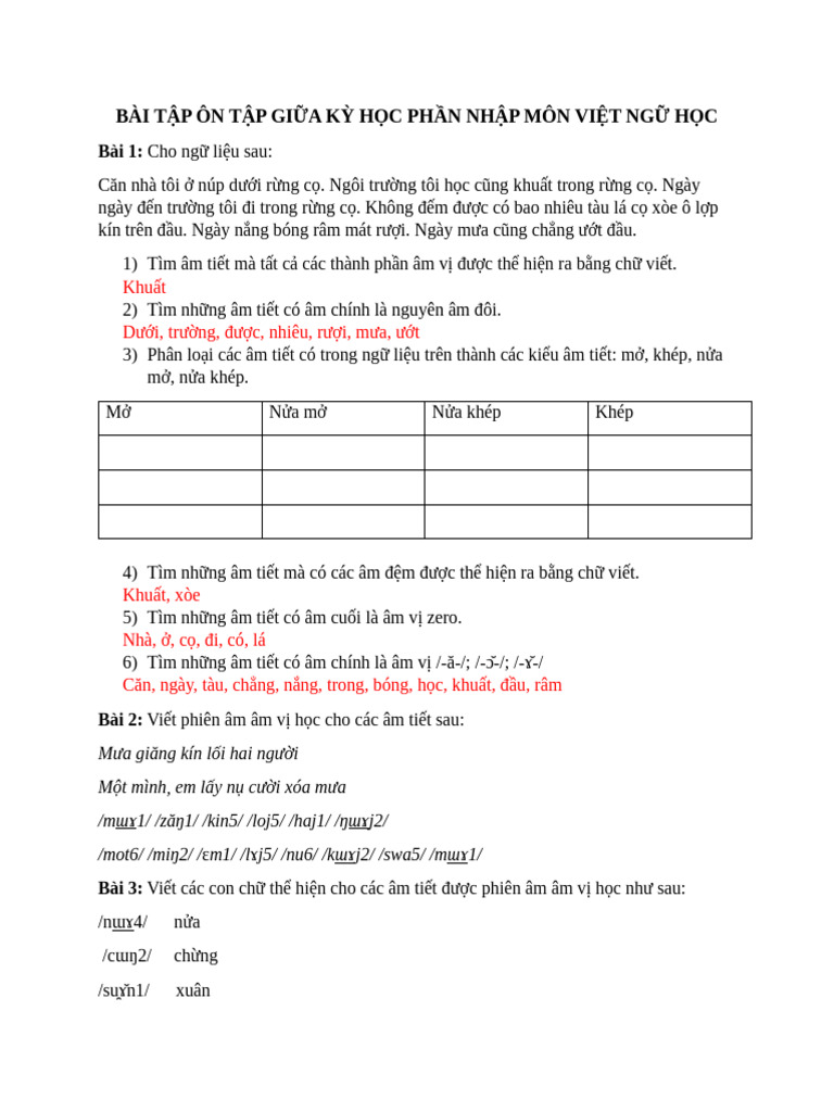 Bai Tap Ngu Am | PDF