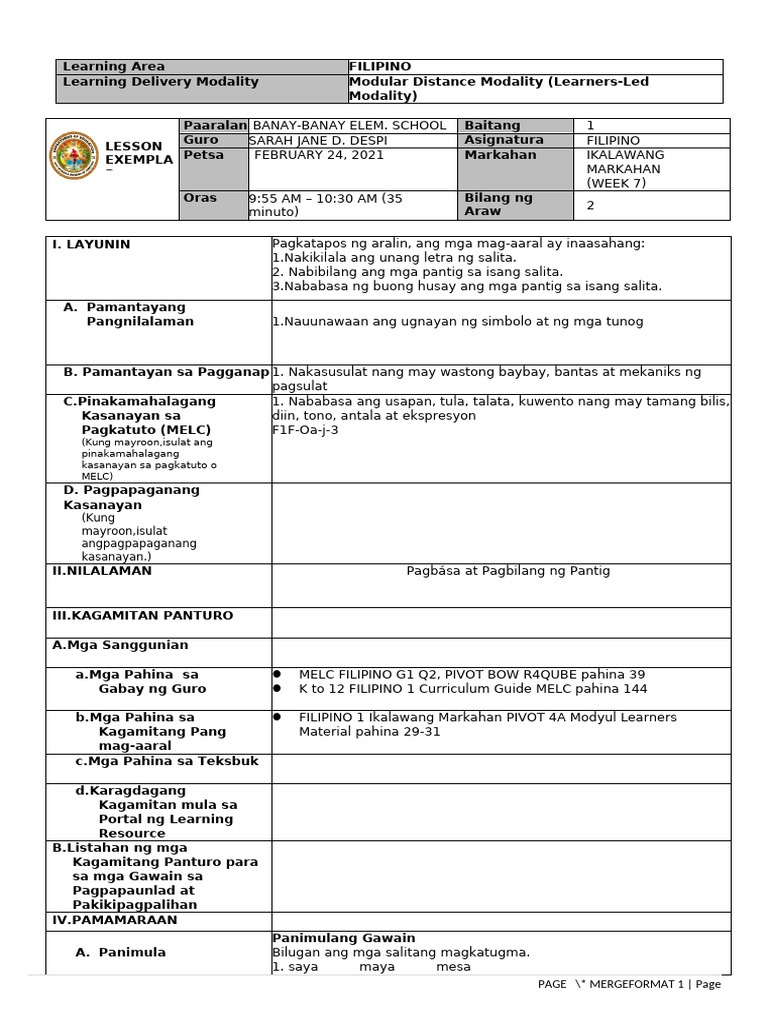 Filipino1 Q2 Week-7-Co1 | PDF