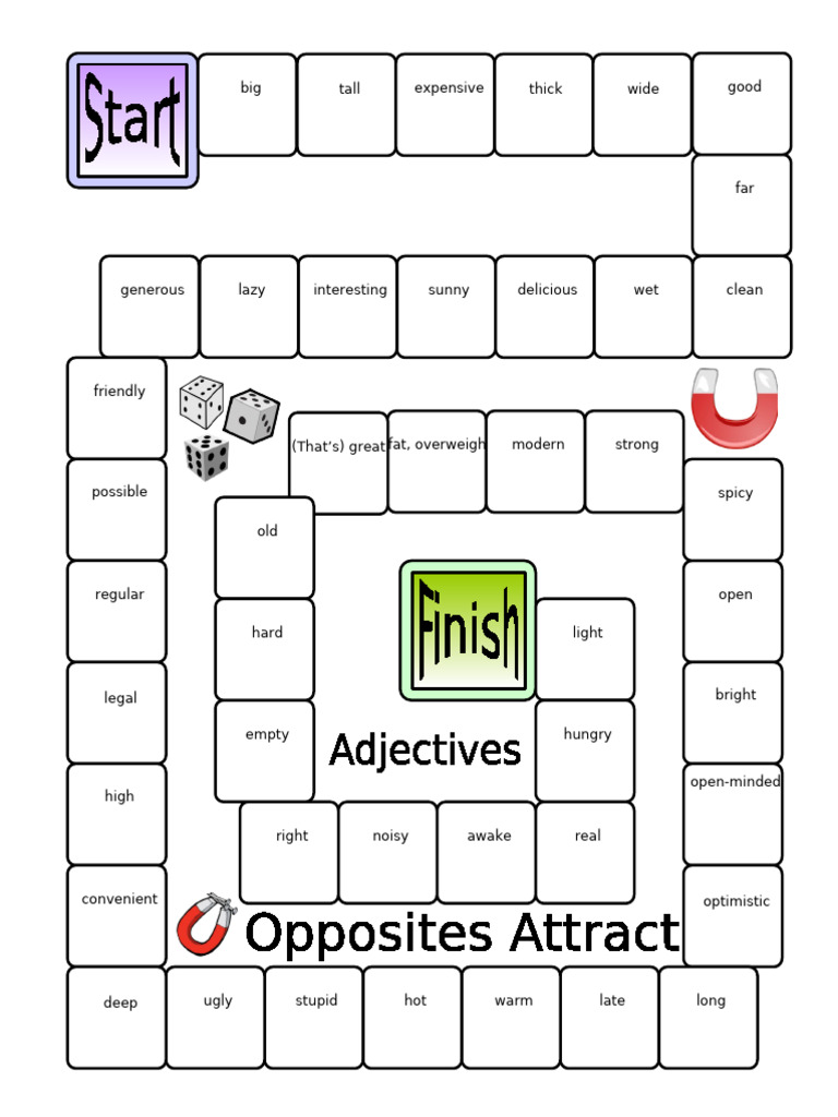 Board Game Opposites Attract Adjectives | PDF