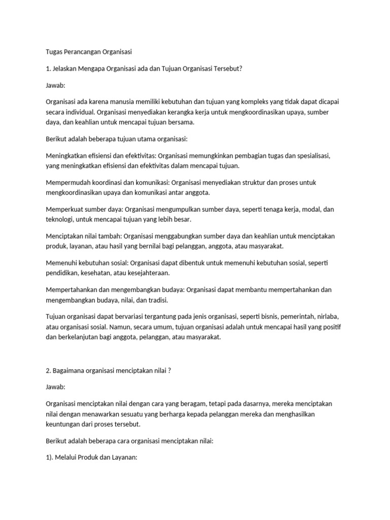 Tugas Perancangan Organisasi 1 Heru | PDF | Karier & Perkembangan | Pengelolaan Keuangan & Uang