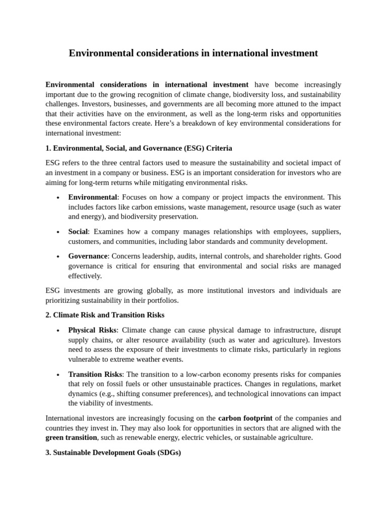 Environmental Factors in Global Investment | PDF | Sustainability ...