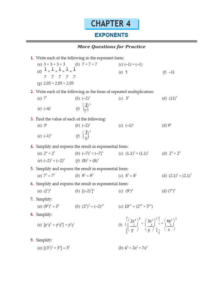 exponents g7 | PDF | Exponentiation | Mathematical Objects