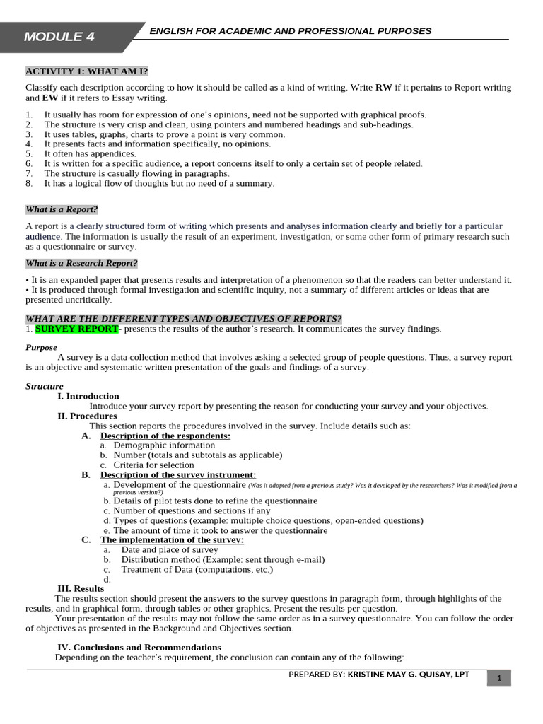 Activity 1: What Am I? RW EW: English For Academic and Professional ...