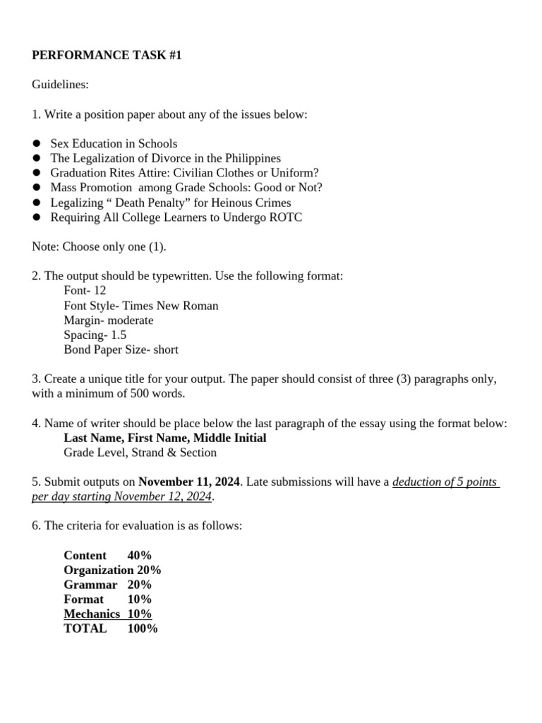Performance Task 1 Quarter 2 | PDF