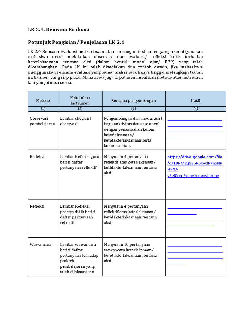 Contoh LK 2.4. Rencana Evaluasi | PDF