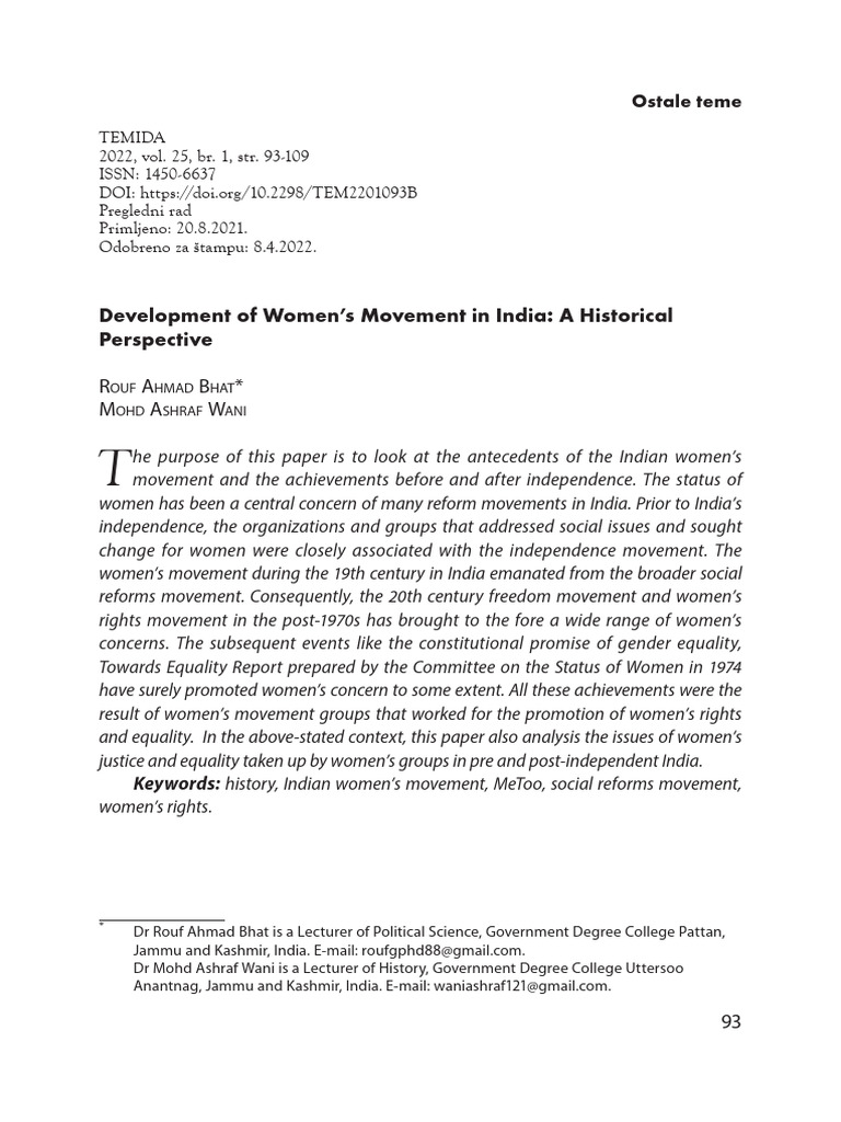 Development of Womens Movement in India A Histori | PDF | Feminist ...