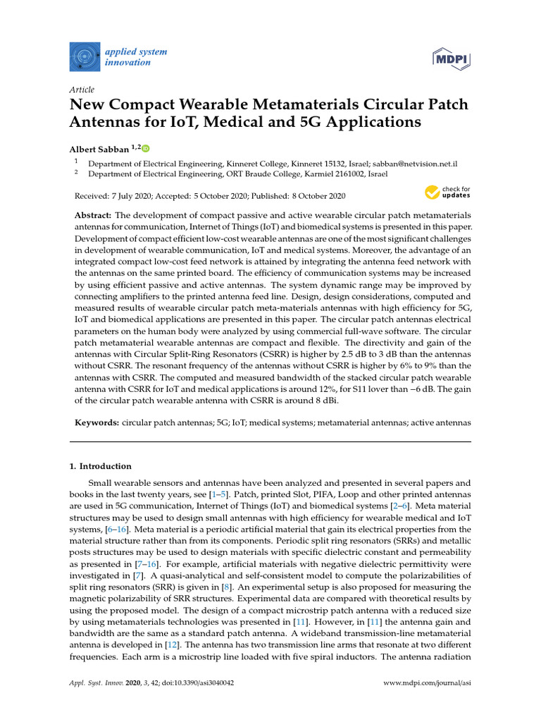 Wearable Metamaterial Antennas for IoT | PDF | Antenna (Radio ...