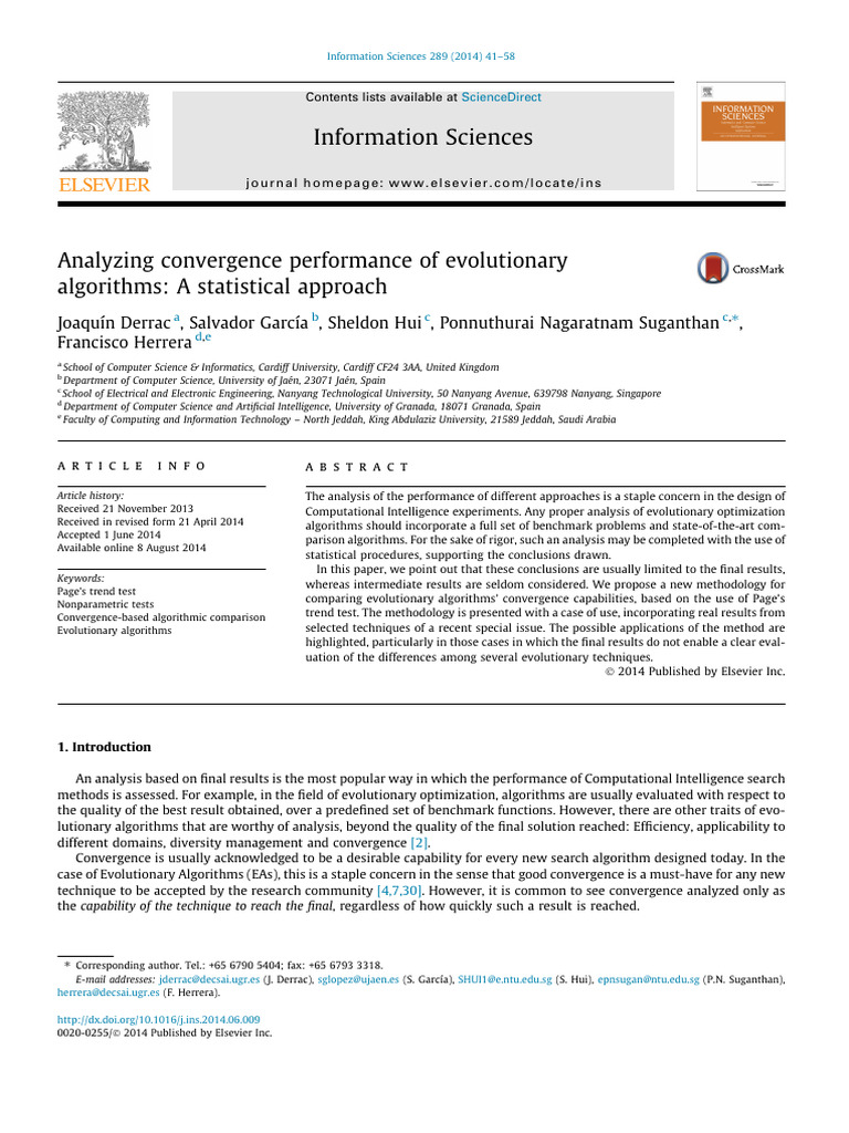 Analyzing Convergence Performance of Evolutionary Algorithms A Statistical Approach 2014 | PDF ...